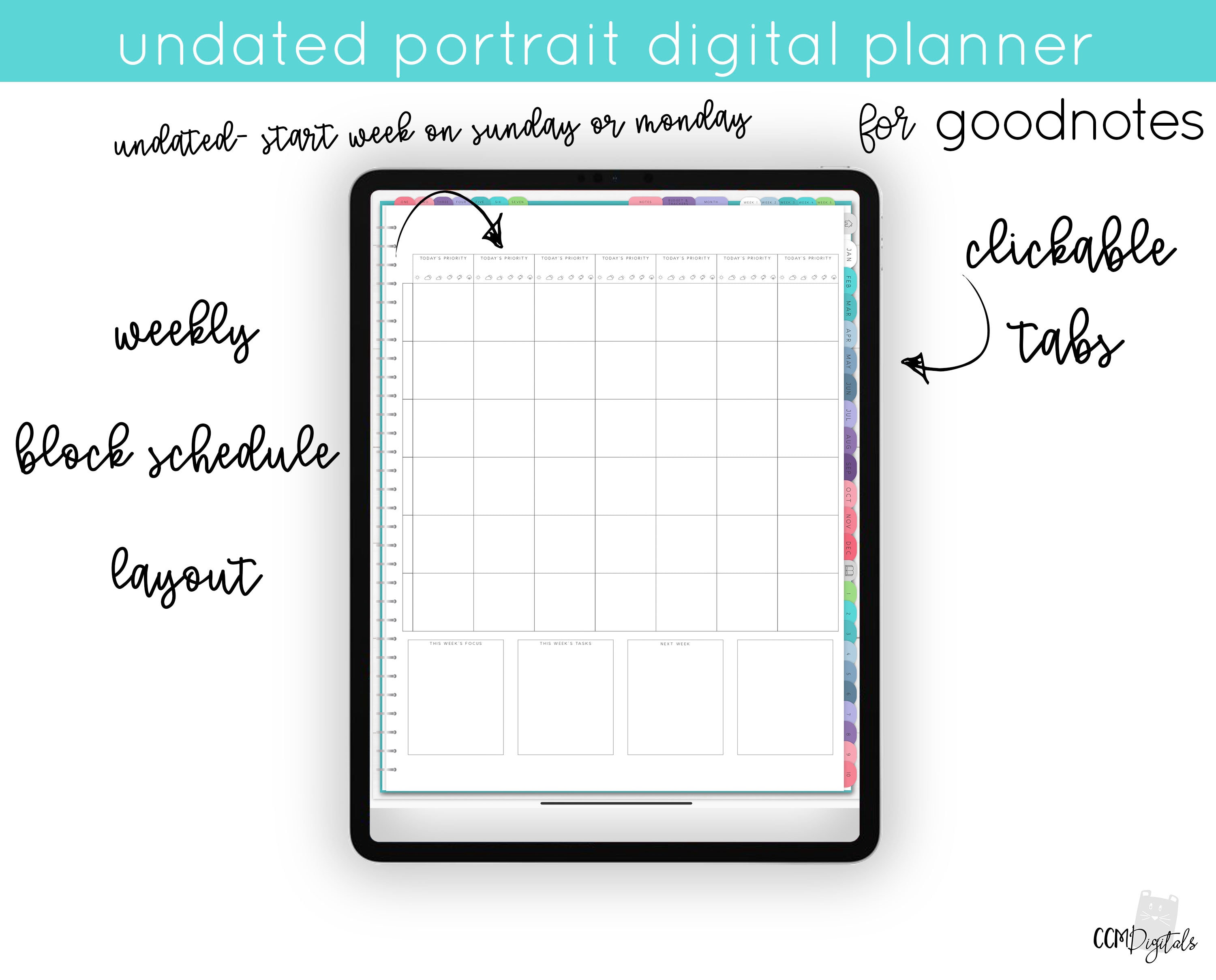 Undated Colorful Digital Planner for Goodnotes Colorful | Etsy
