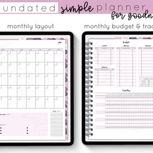 Portrait Undated Simple Planner in Pink Floral | Digital Planner for ...
