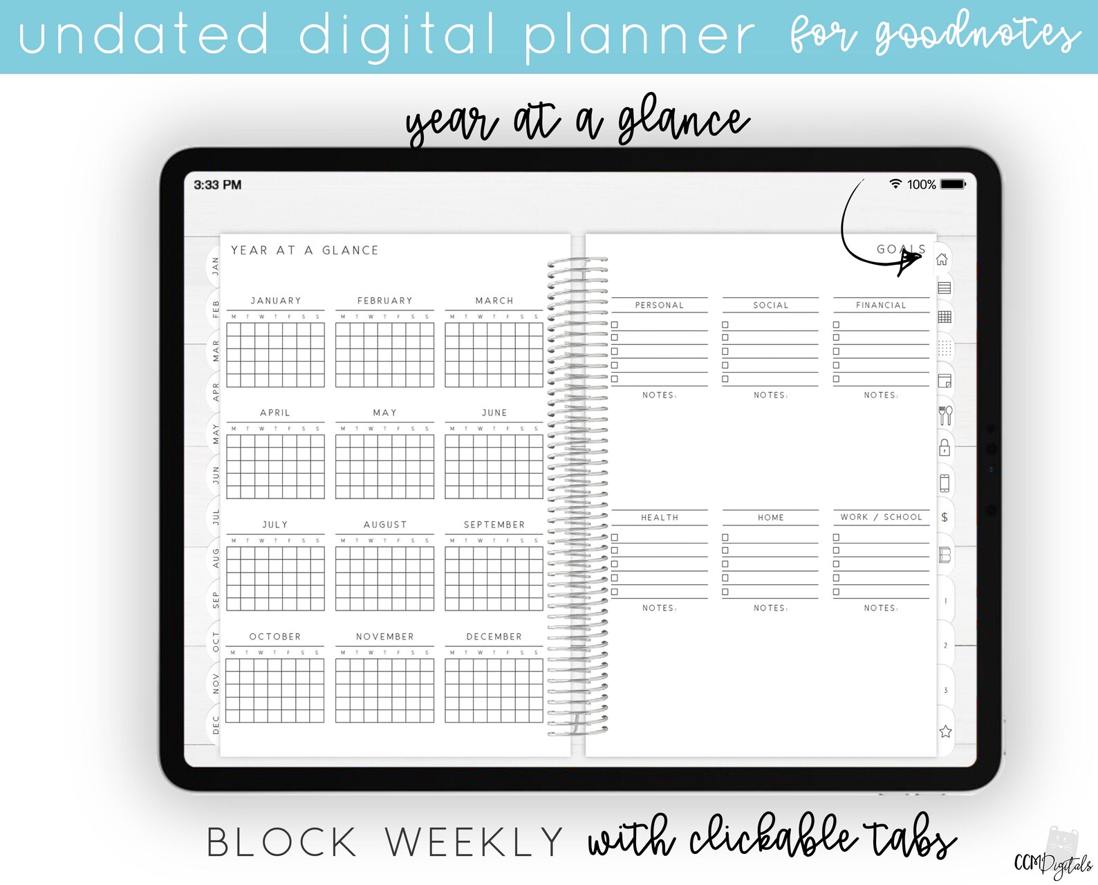 Landscape Undated Minimalist Digital Planner for Goodnotes ...
