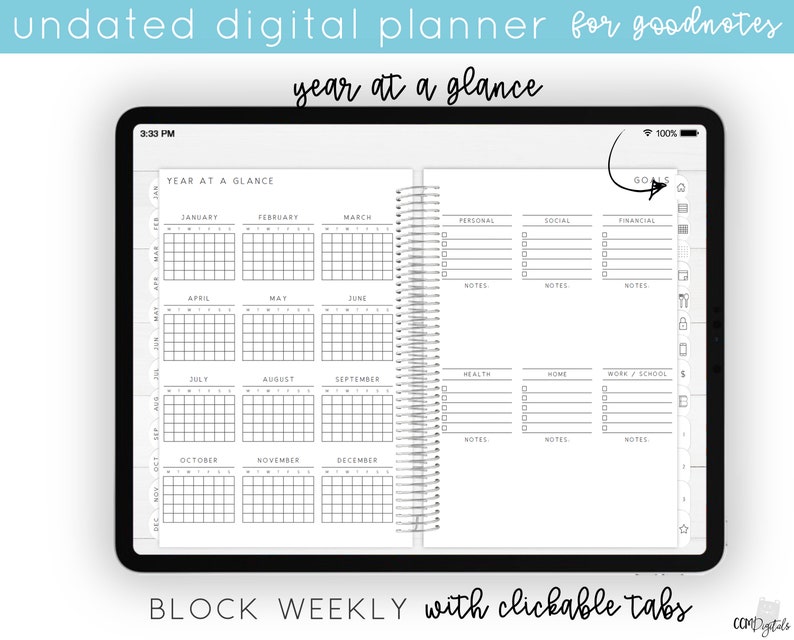 Landscape Undated Minimalist Digital Planner for Goodnotes ...