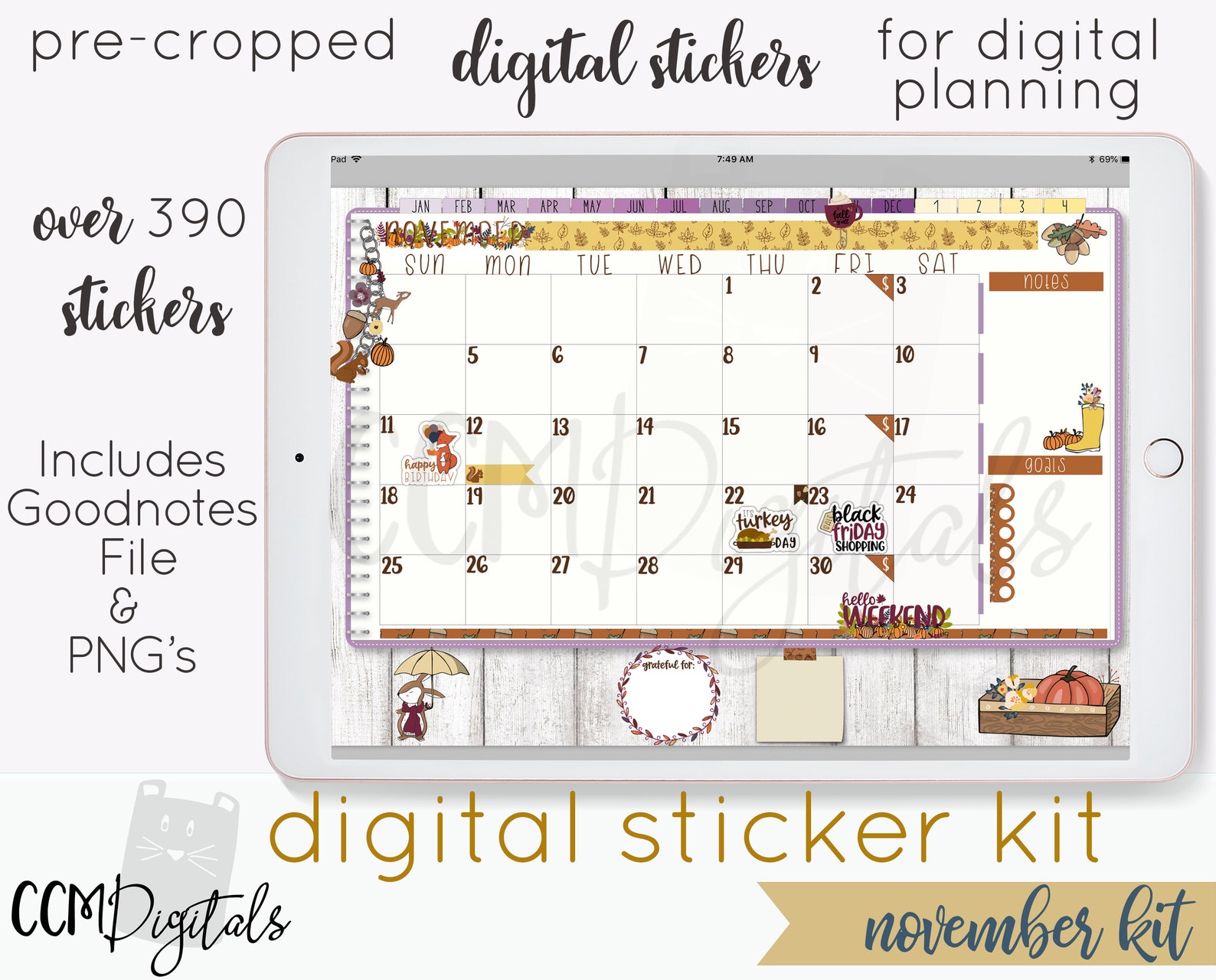 Nov 2018 Digital Planner Stickers Digital Stickers Fall - Etsy