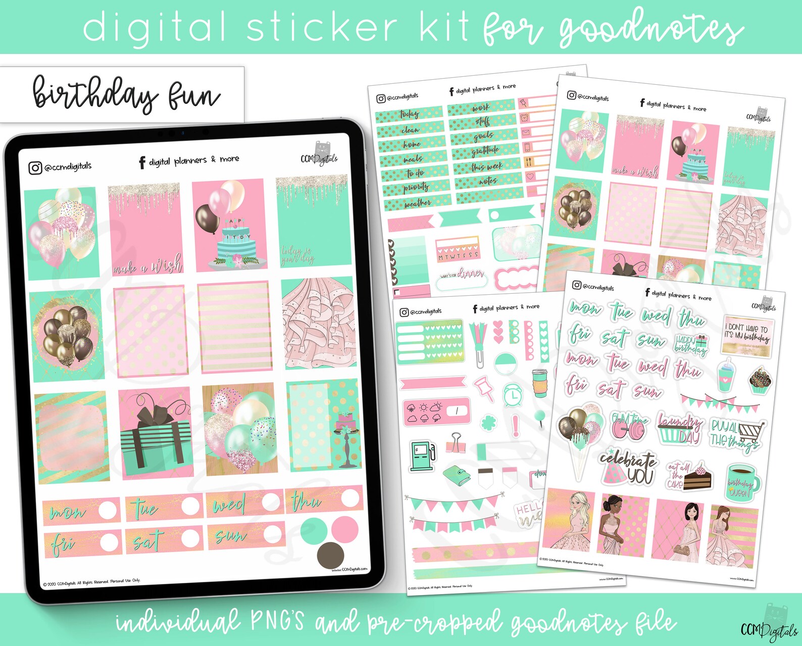 Digital Planner Birthday Fun Stickers Includes Individual - Etsy