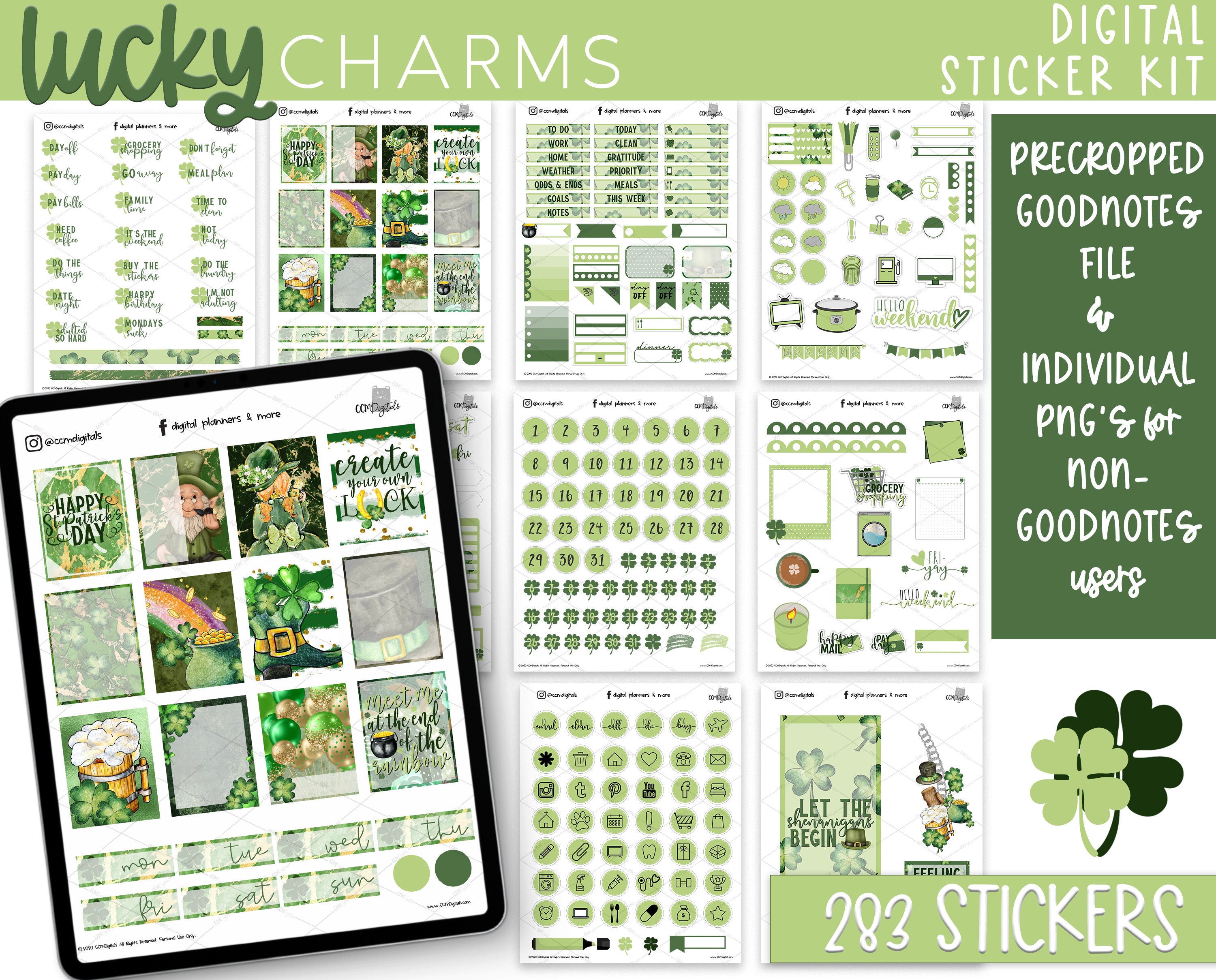 2021 St. Patricks Day Digital Planner Stickers Digital | Etsy