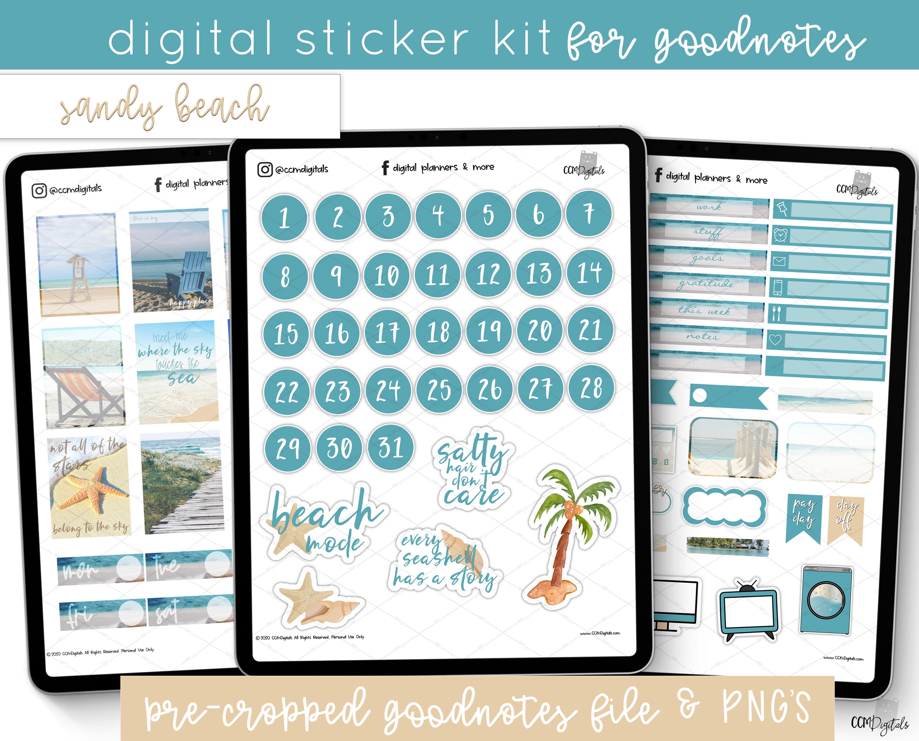 Digital Beach Stickers for Digital Planners and Journals | Etsy