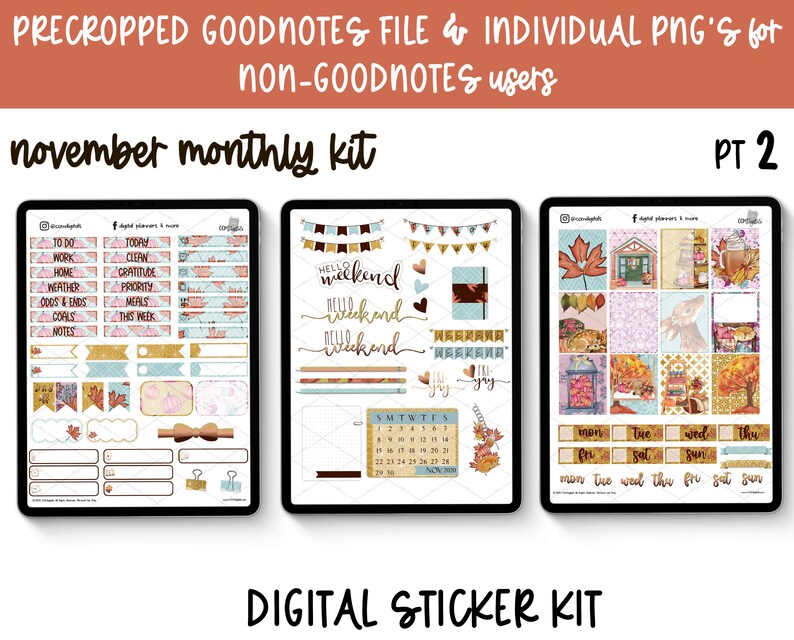 November 2020 Digital Planner Stickers Monthly Sticker Kit | Etsy
