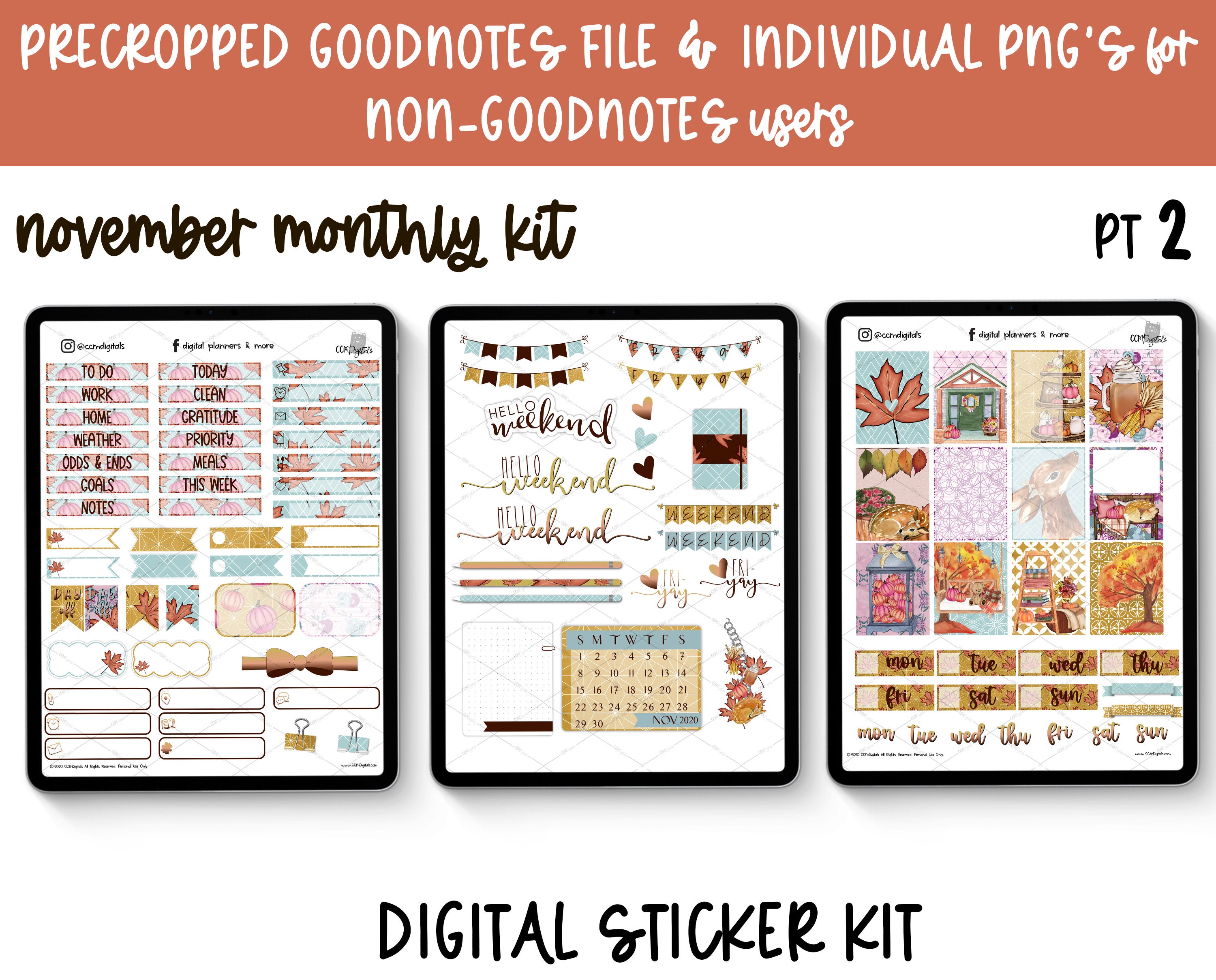 November 2020 Digital Planner Stickers | Monthly Sticker Kit With Fall ...