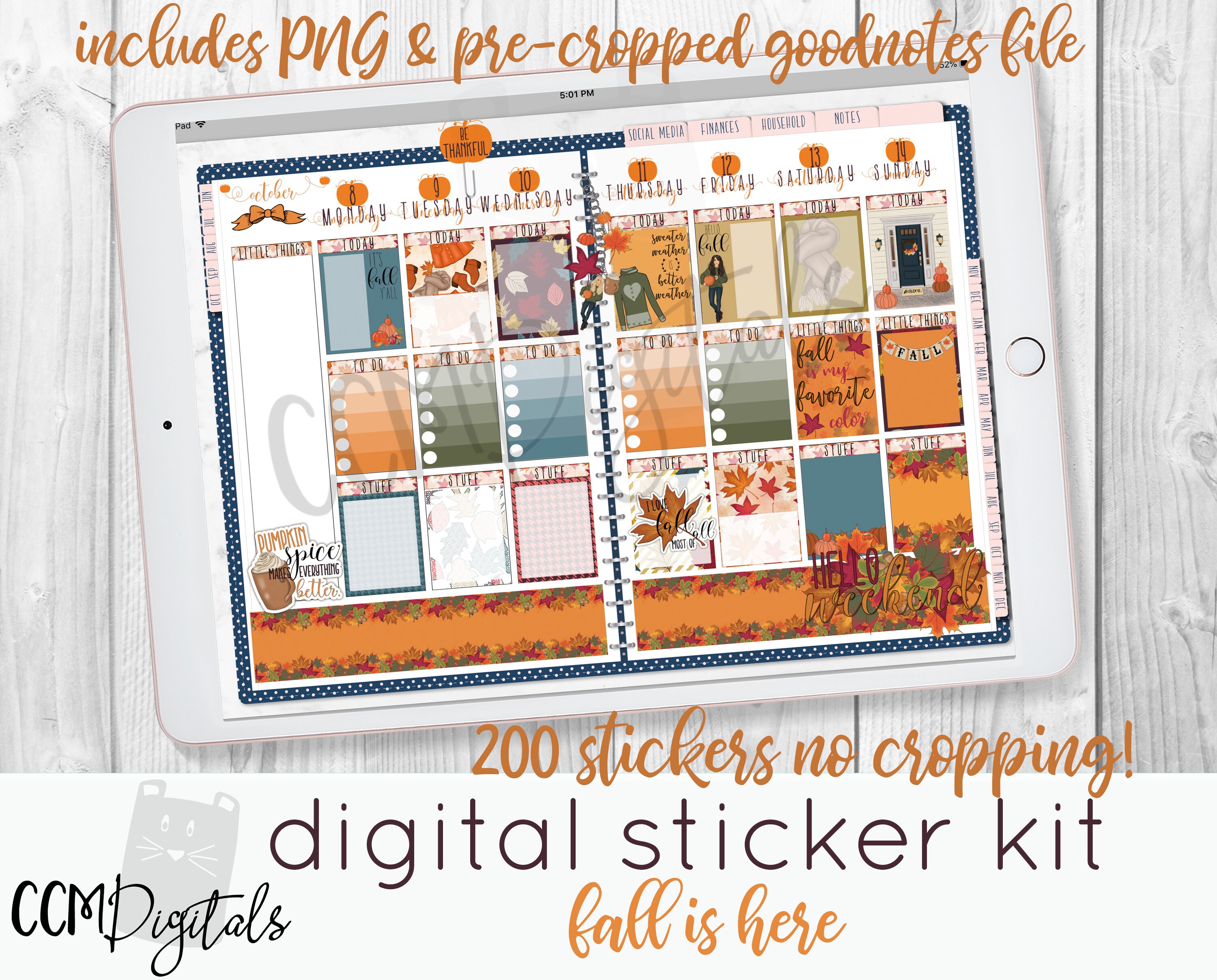 Fall Digital Planner Stickers Digital Stickers Goodnotes iPad Planner ...