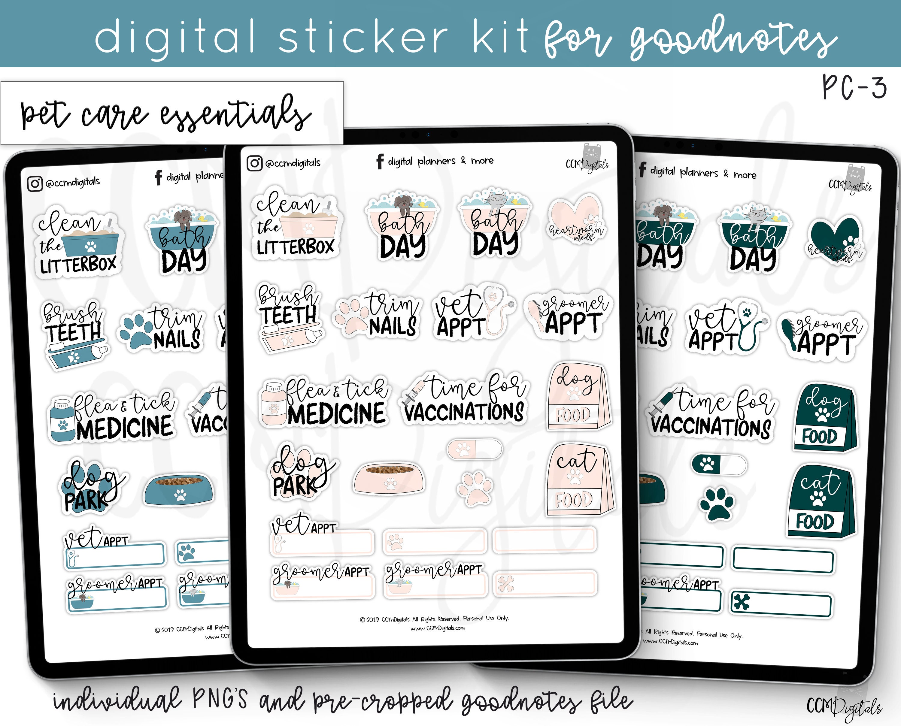 PC-3 Digital Pet Care Stickers for Goodnotes Pet Care | Etsy