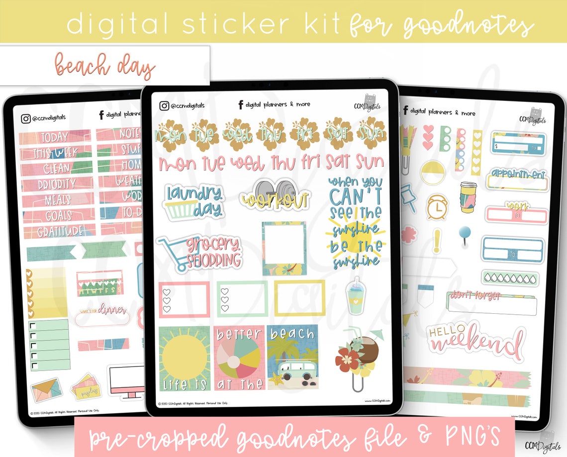 Digital Planner Beach Day Stickers A Beach Themed Digital - Etsy
