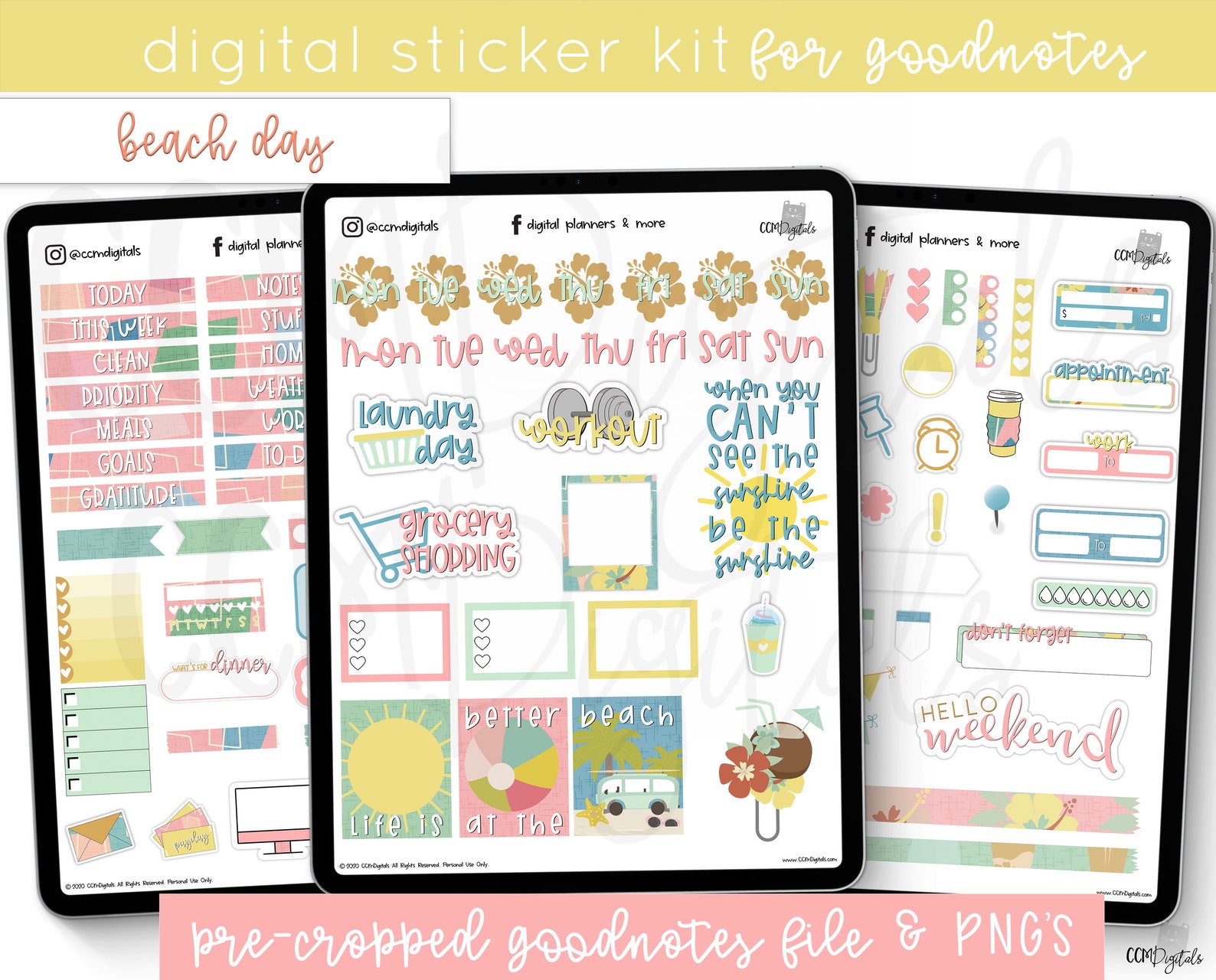 Digital Planner Beach Day Stickers A Beach Themed Digital - Etsy