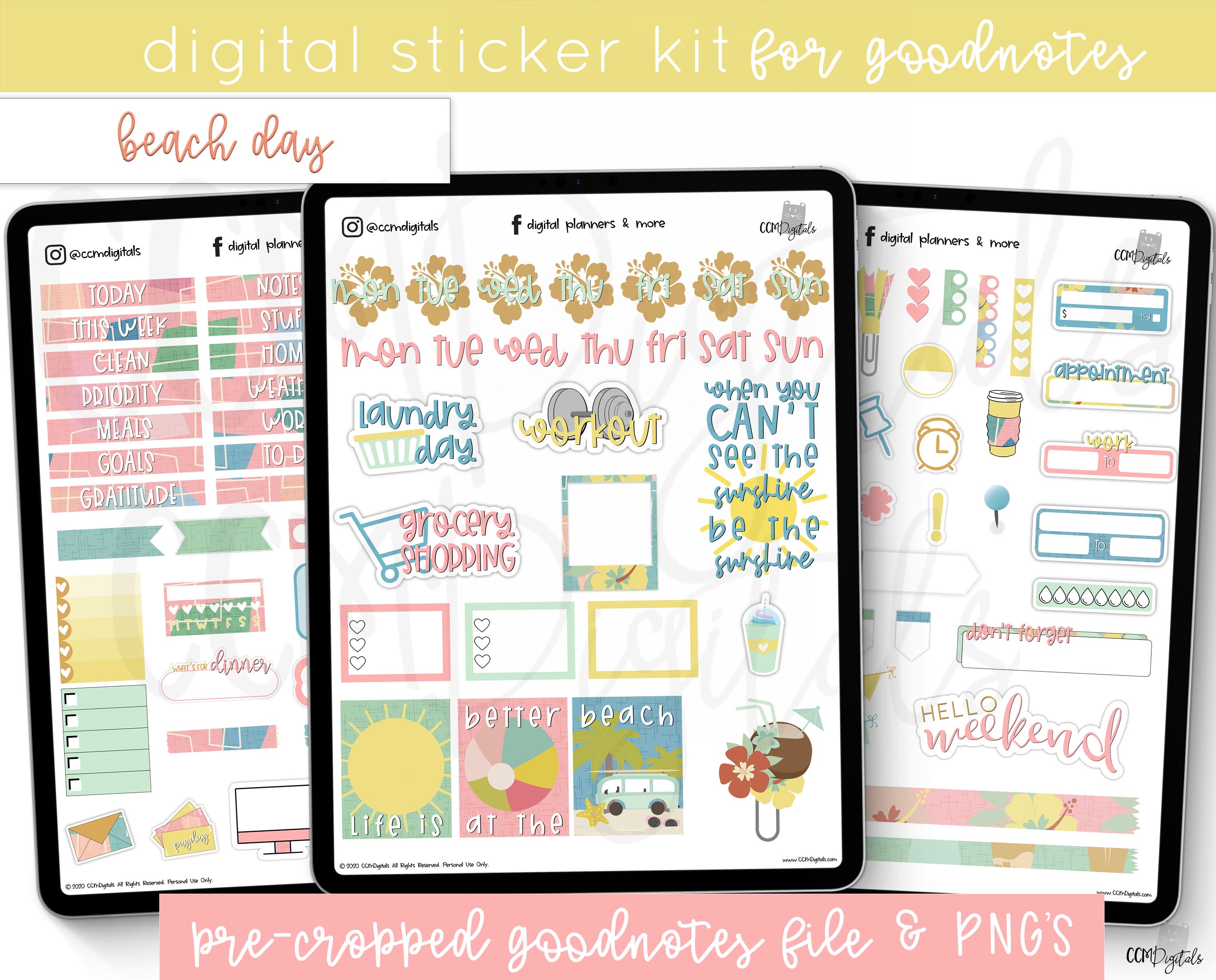 Digital Planner Beach Day Stickers A Beach Themed Digital - Etsy