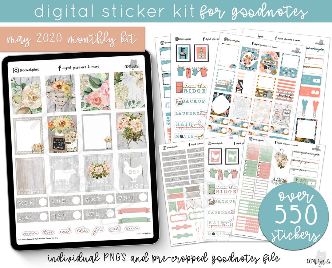 May 2020 Monthly Kit Digital Planner Stickers | Farmhouse and Farm ...
