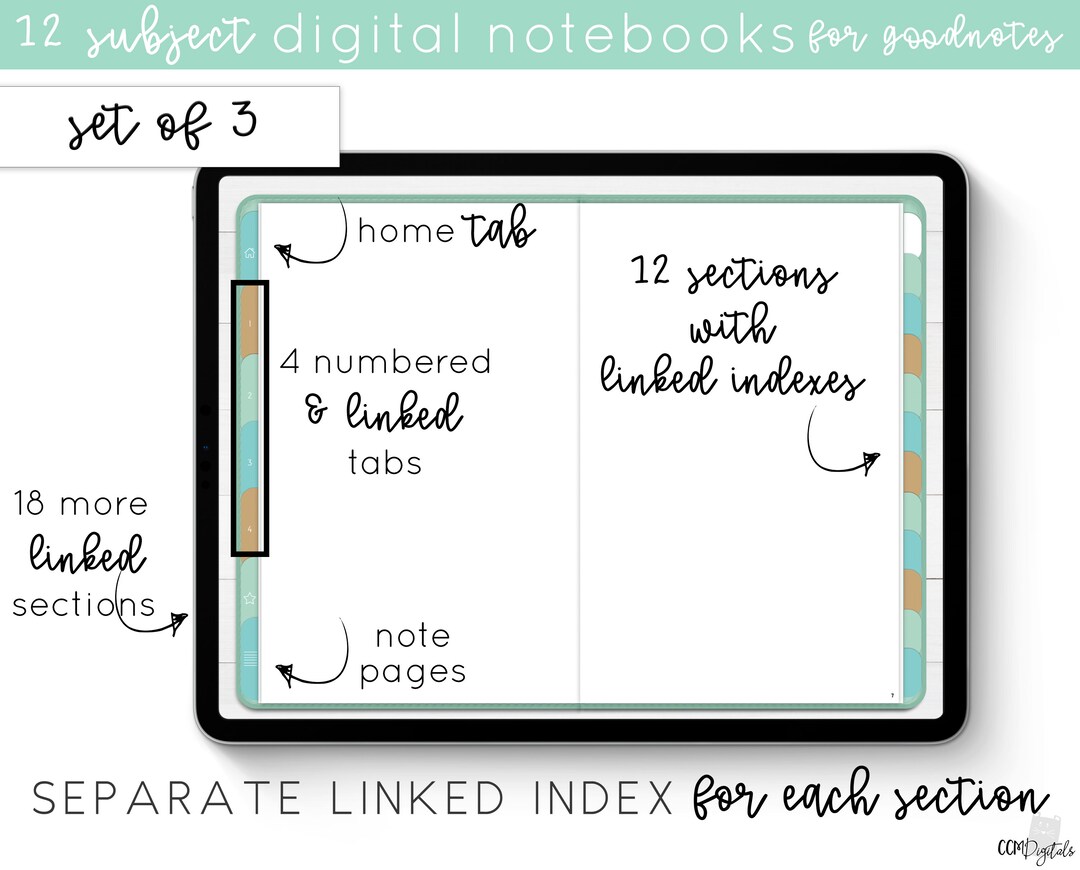 Set of 3 12-subject Digital Notebooks With Extras | Dot Grid - Lined ...