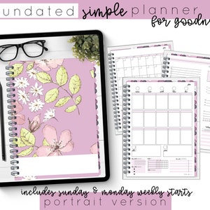 Portrait Undated Simple Planner in Pink Floral | Digital Planner for ...
