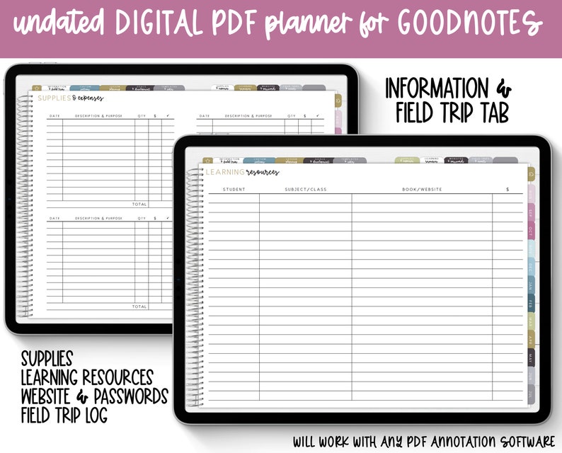 Digital Homeschool or Virtual Learning Planner Undated | Etsy