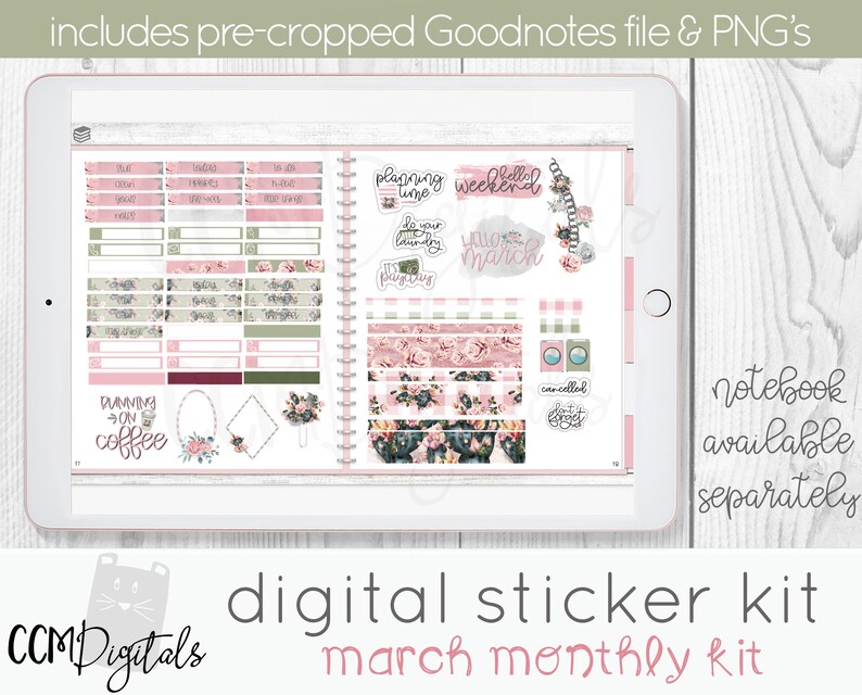 March 2019 Digital Planner Stickers A Pink Winter Themed - Etsy