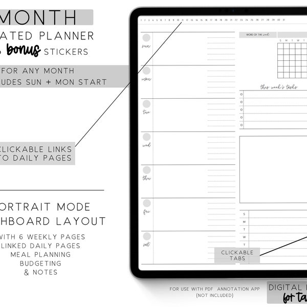 Undated Digital Planner Portrait - Etsy