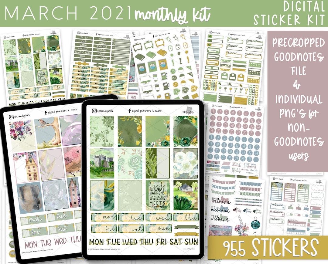March 2021 Digital Planner Stickers | Includes Spring Floral and Bird ...