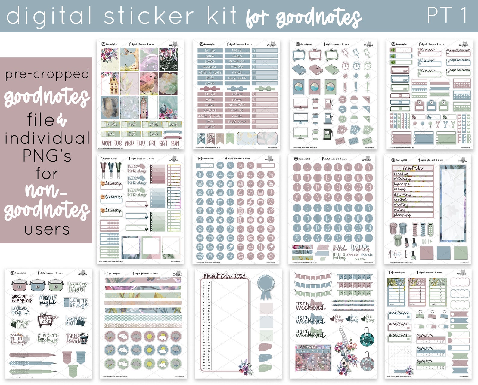 March 2021 Digital Planner Stickers Includes Spring Floral - Etsy