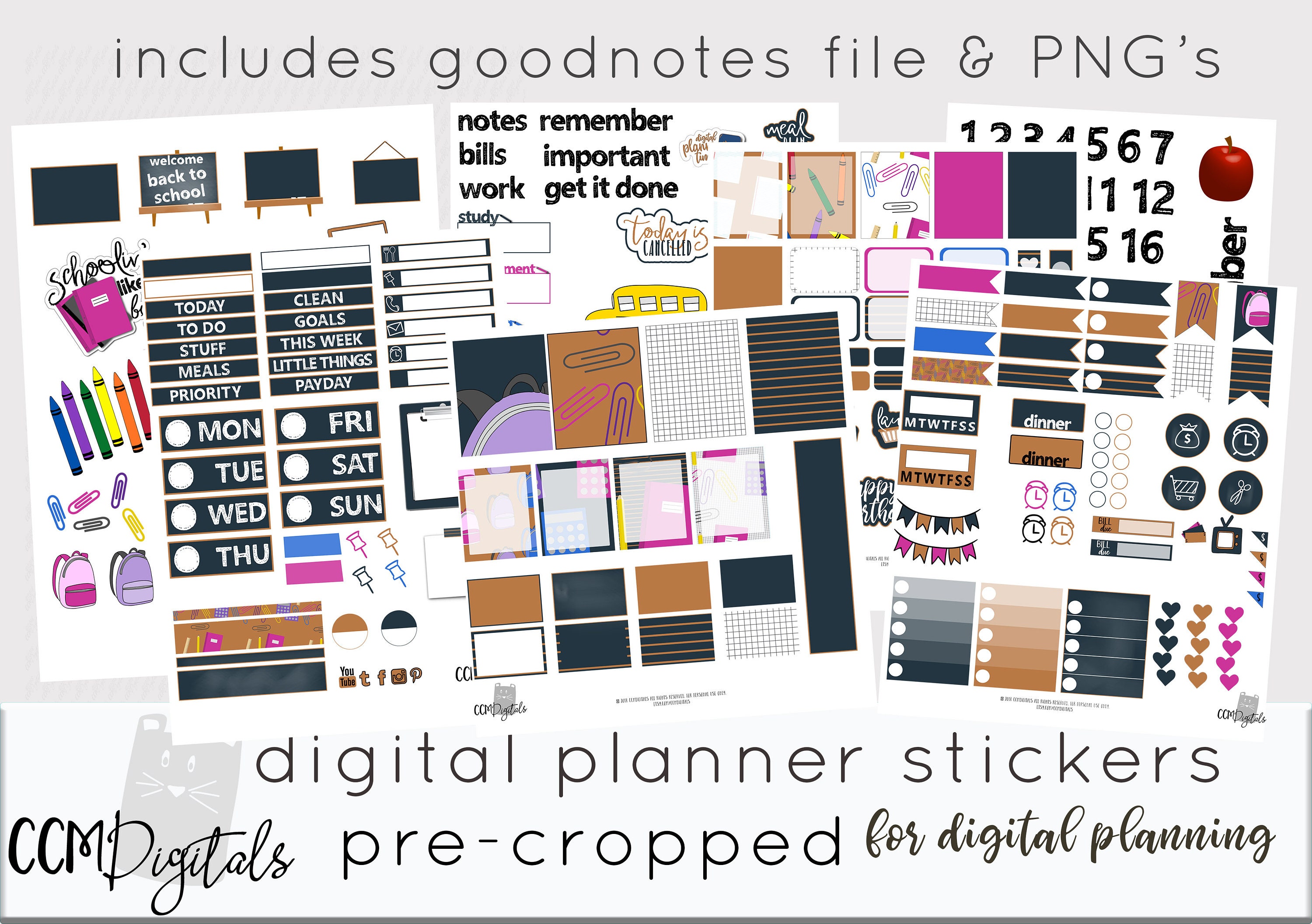 Digital Planner Stickers Back to School Kit Goodnotes - Etsy