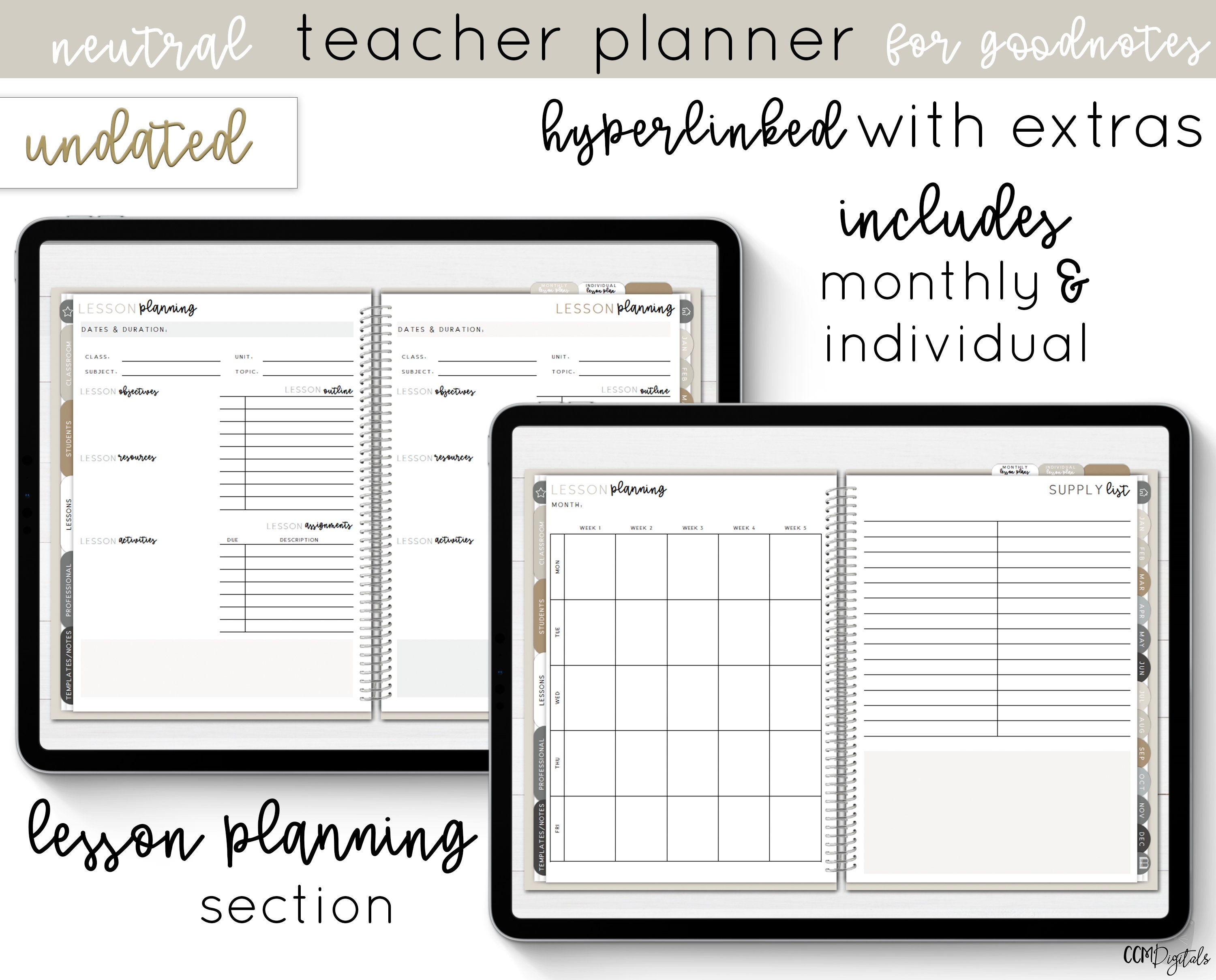 Digital Teacher Planner | Undated Neutral Teacher Digital Planner for ...