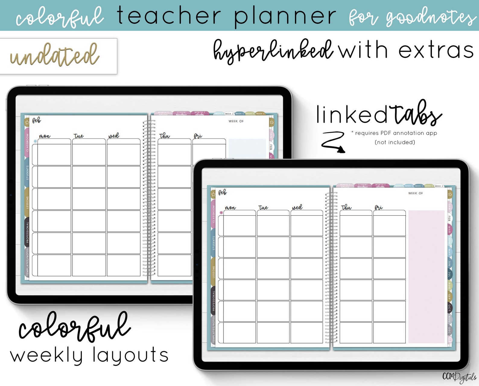 Digital Teacher Planner undated Colorful Teacher Digital | Etsy
