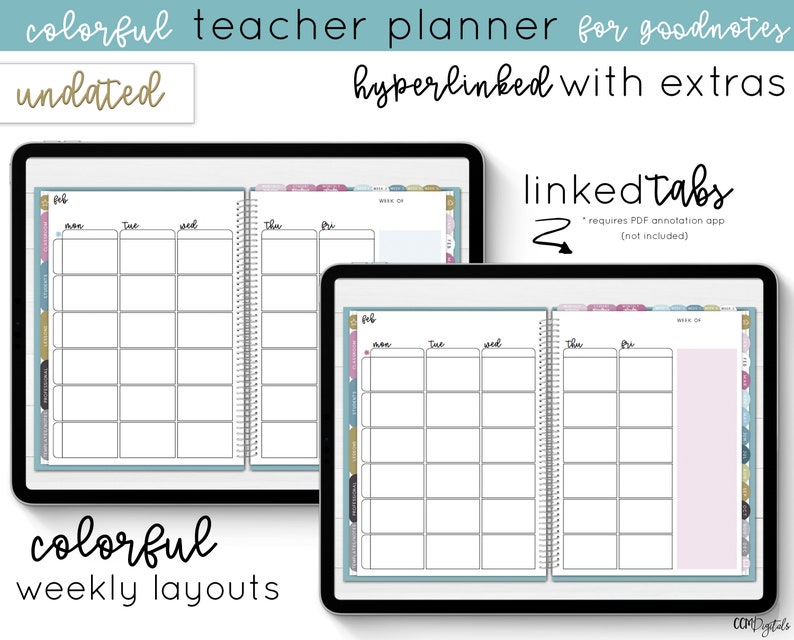 Digital Teacher Planner undated Colorful Teacher Digital | Etsy