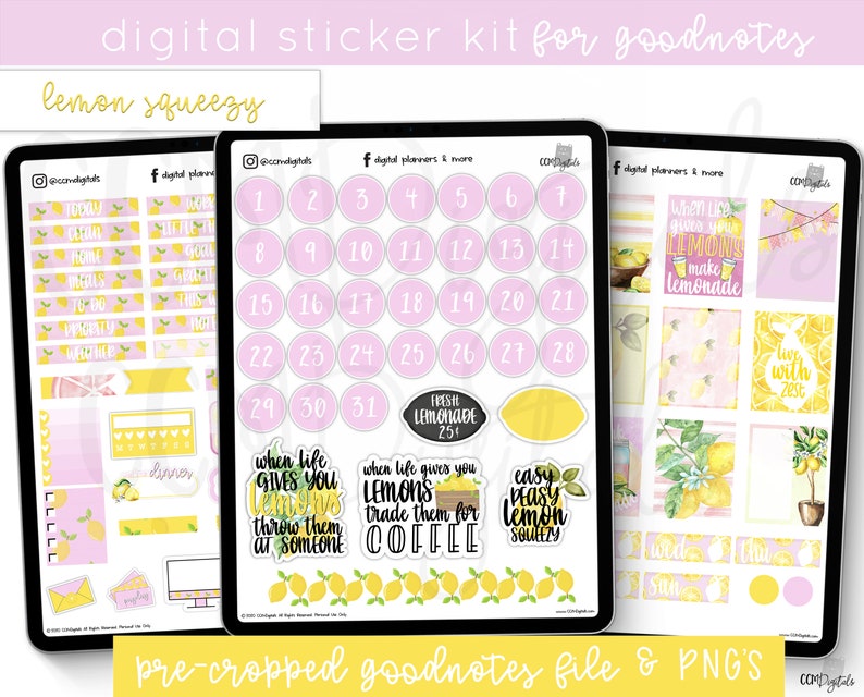 Digital Planner Stickers Lemon Sticker Kit A Lemon Themed | Etsy
