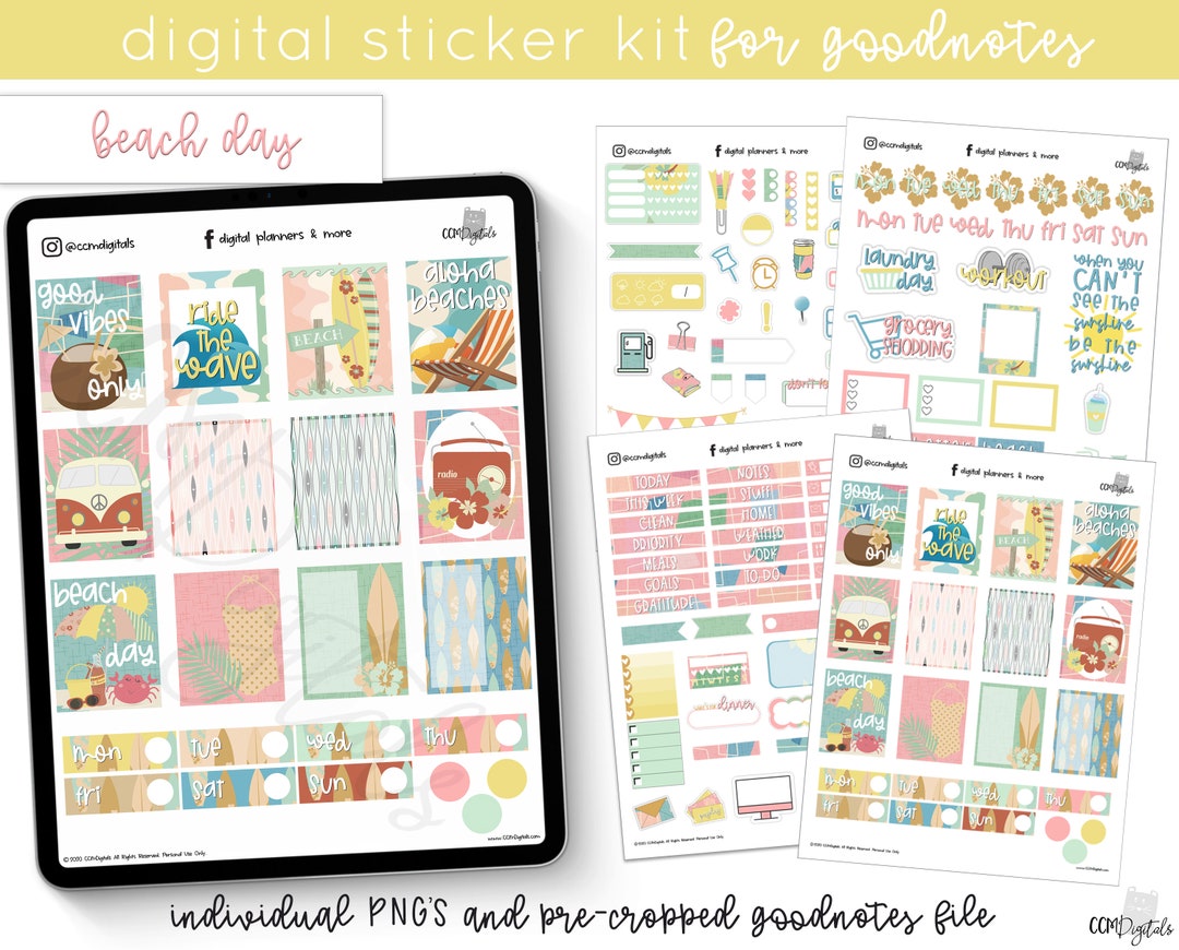 Digital Planner Beach Day Stickers | A Beach Themed Digital Sticker Kit ...