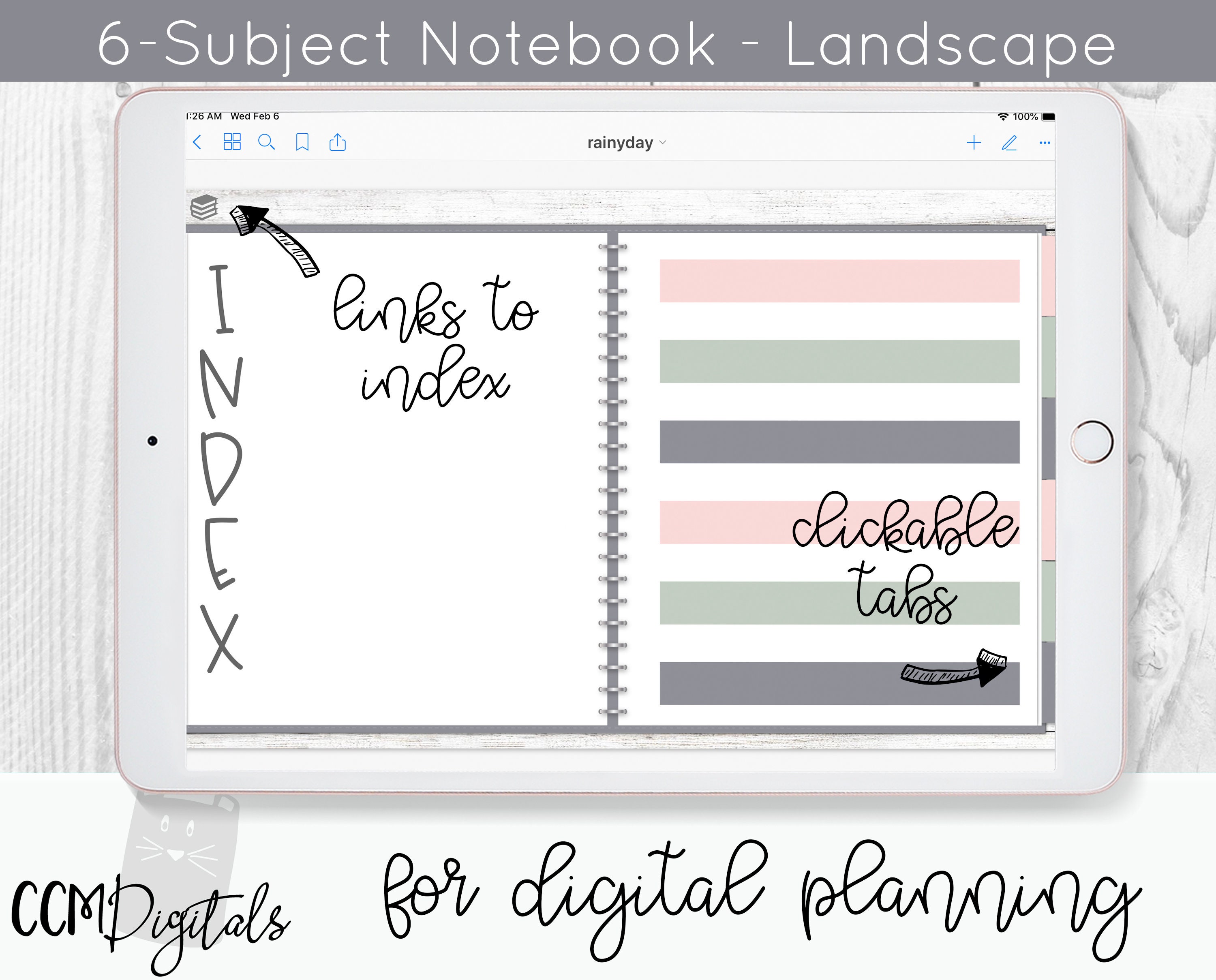 Digital 6-subject Notebook With Linked Pages Digital Journal - Etsy