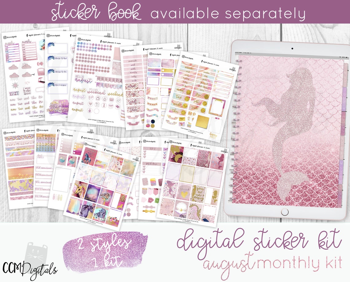 August 2019 Digital Planner Stickers | Mermaid and Unicorn Digital ...
