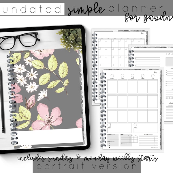 Undated Digital Planner Portrait - Etsy