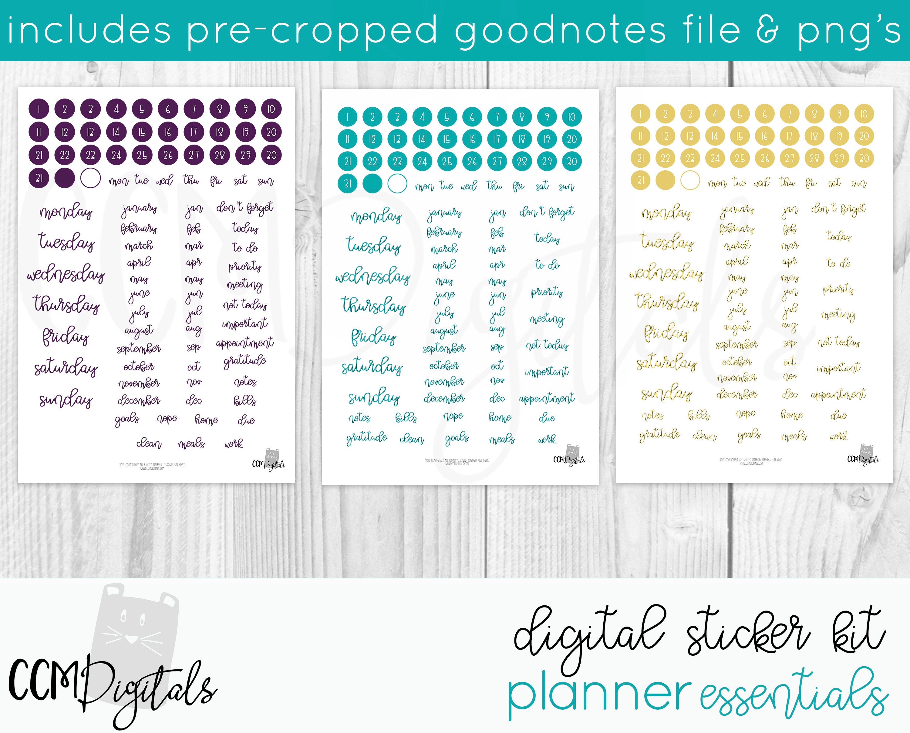 Digital Planner Essentials Dates Days Months Stickers | Etsy