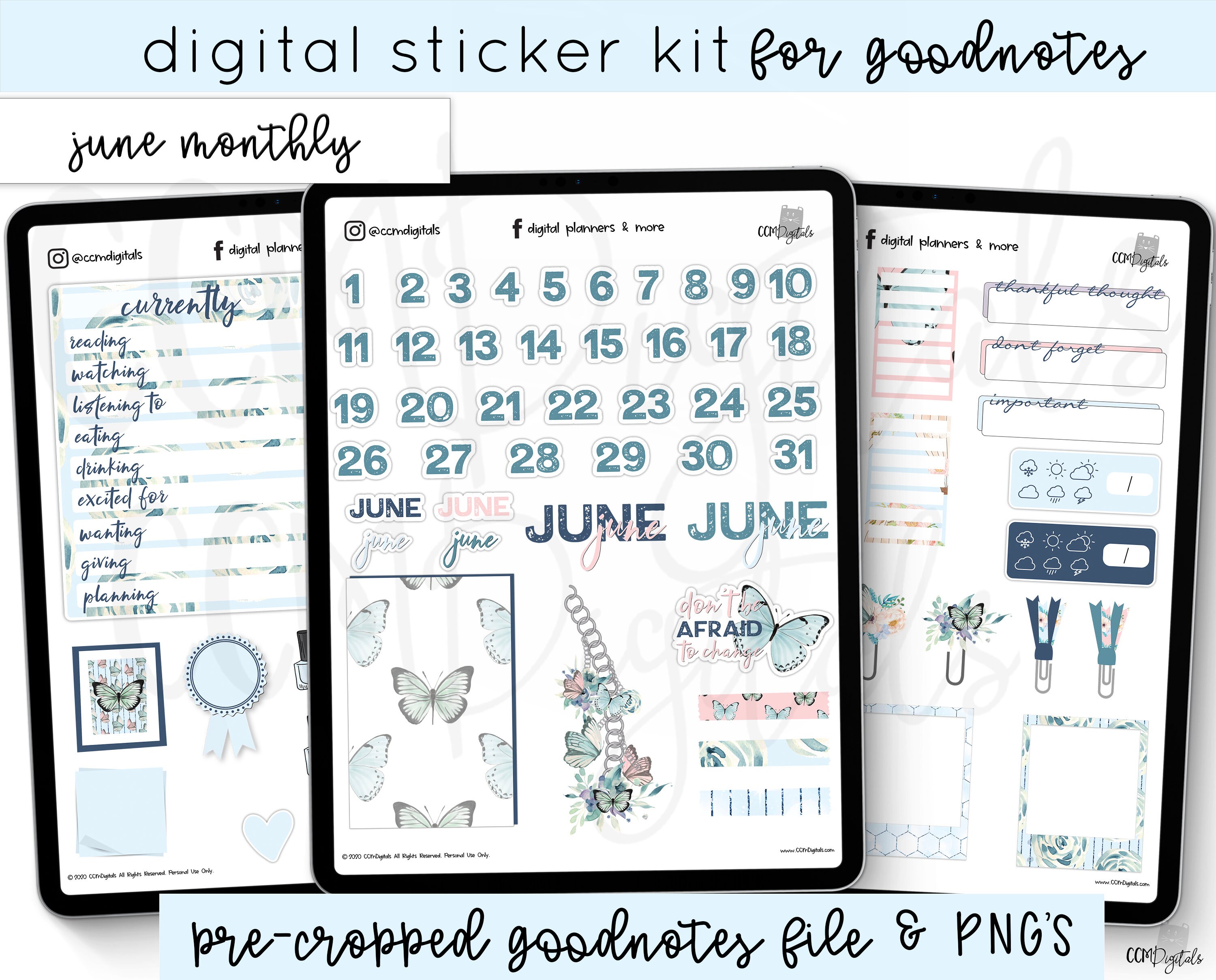 June 2020 Monthly Kit Digital Planner Stickers Part 1 and | Etsy