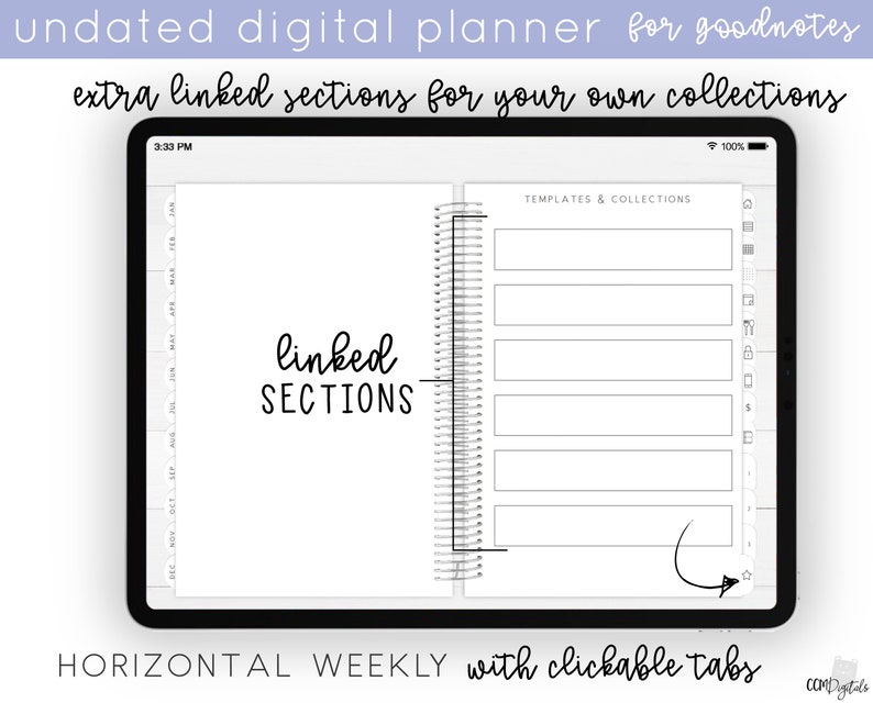 Landscape Undated Minimalist Digital Planner for Goodnotes - Etsy