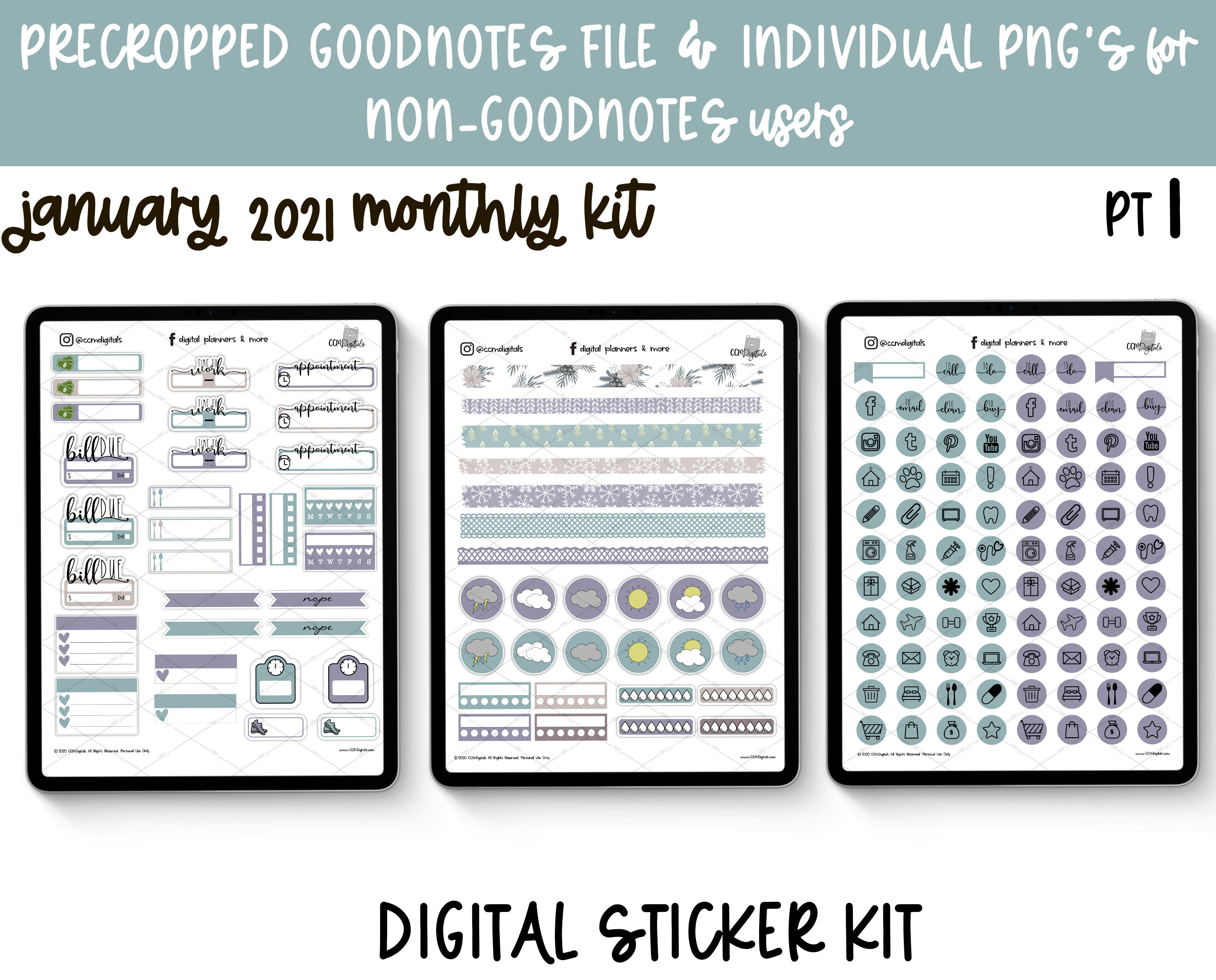 January 2021 Digital Planner Stickers Monthly Sticker Kit | Etsy