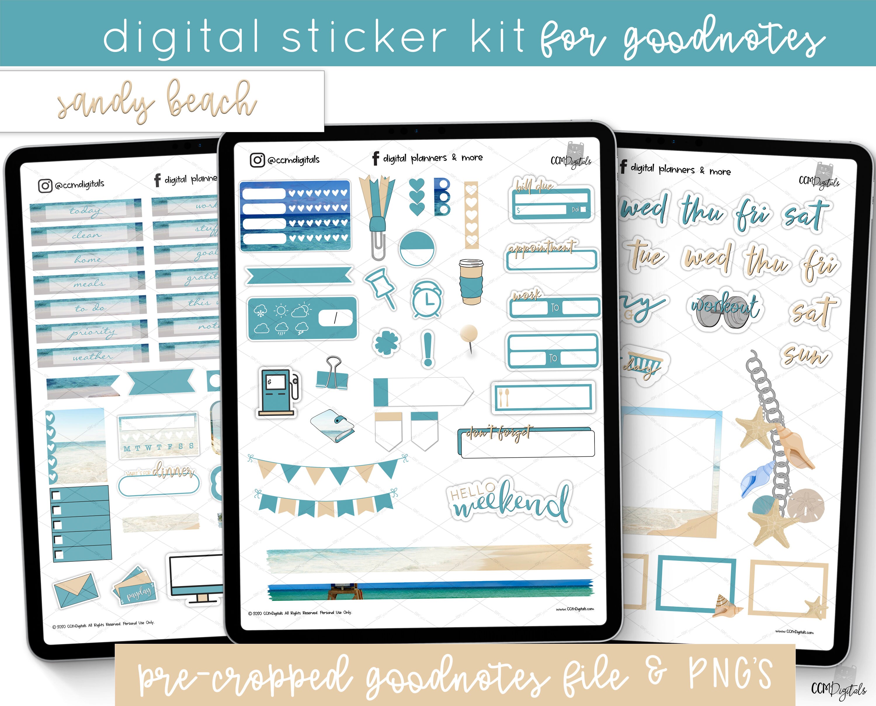 Digital Beach Stickers for Digital Planners and Journals | Includes Pre ...
