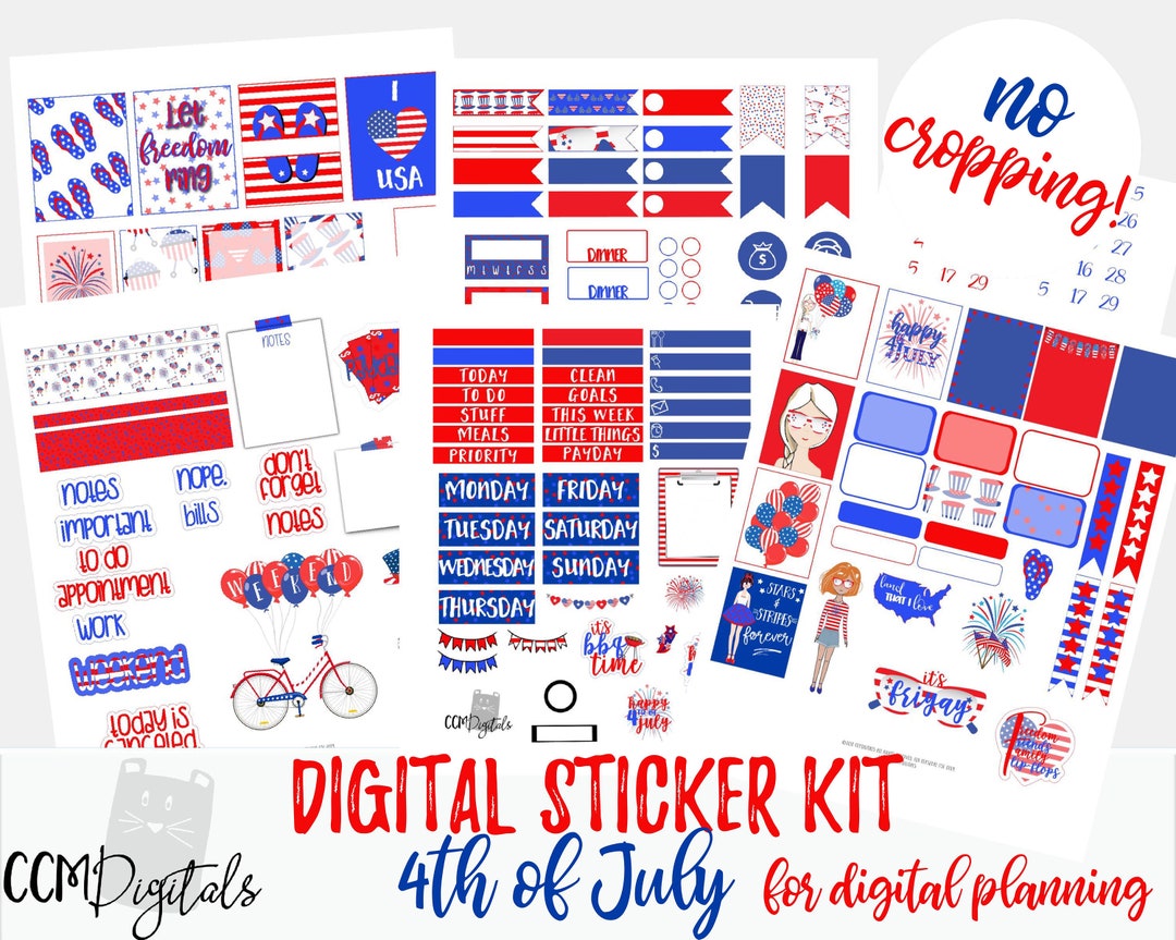 4th of July Digital Planner Stickers | Goodnotes Stickers iPad Stickers ...