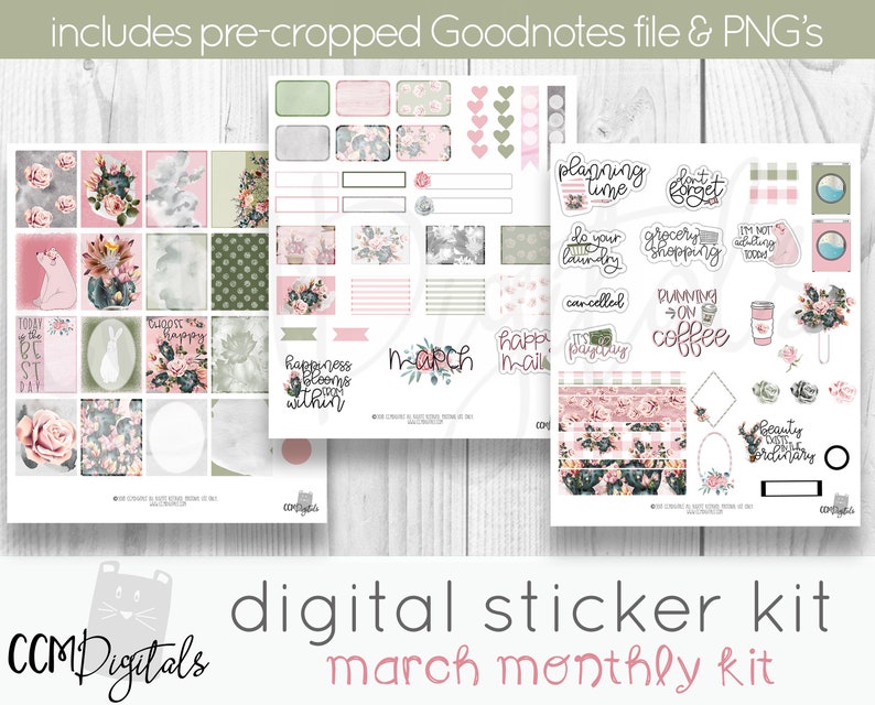 March 2019 Digital Planner Stickers A Pink Winter Themed - Etsy