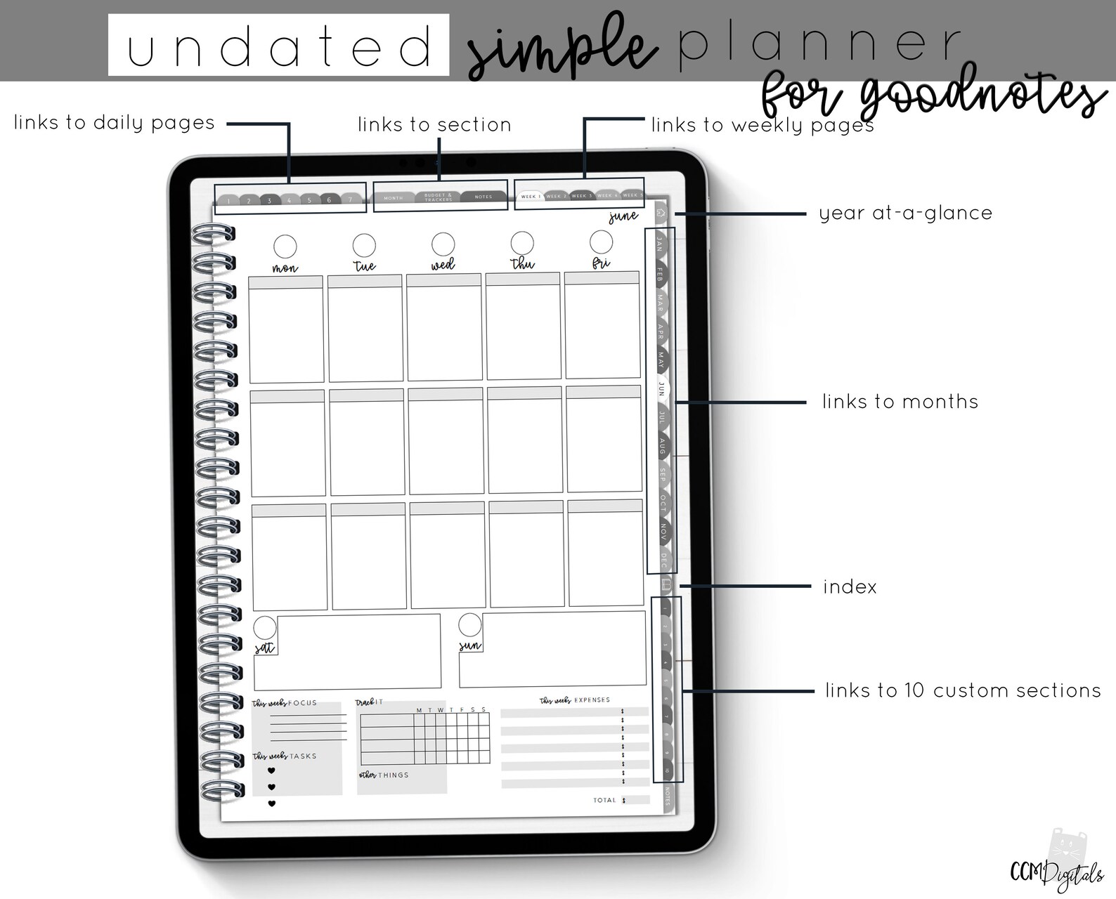 Portrait Undated Simple Planner in Gray Floral Digital - Etsy