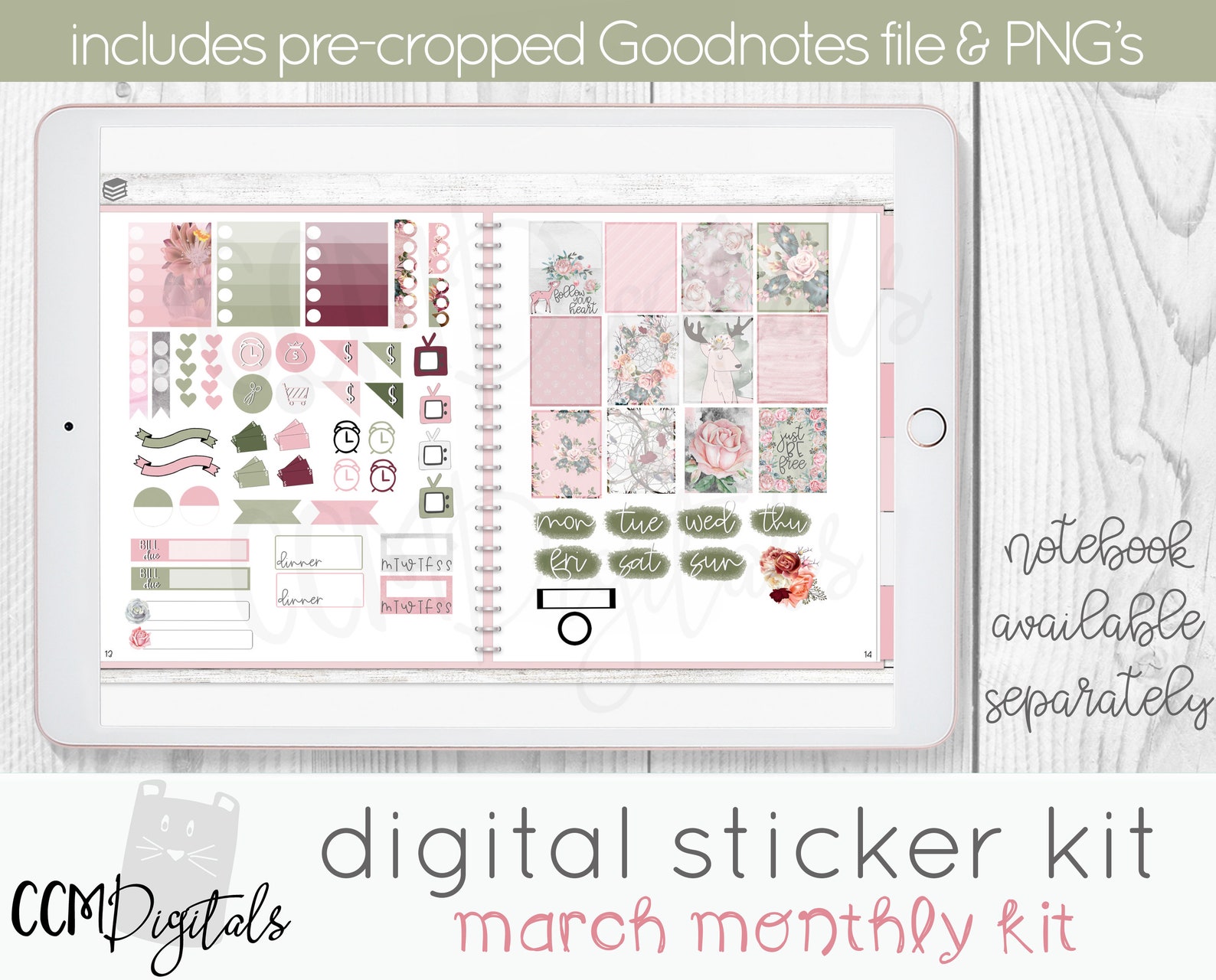 March 2019 Digital Planner Stickers A Pink Winter Themed - Etsy