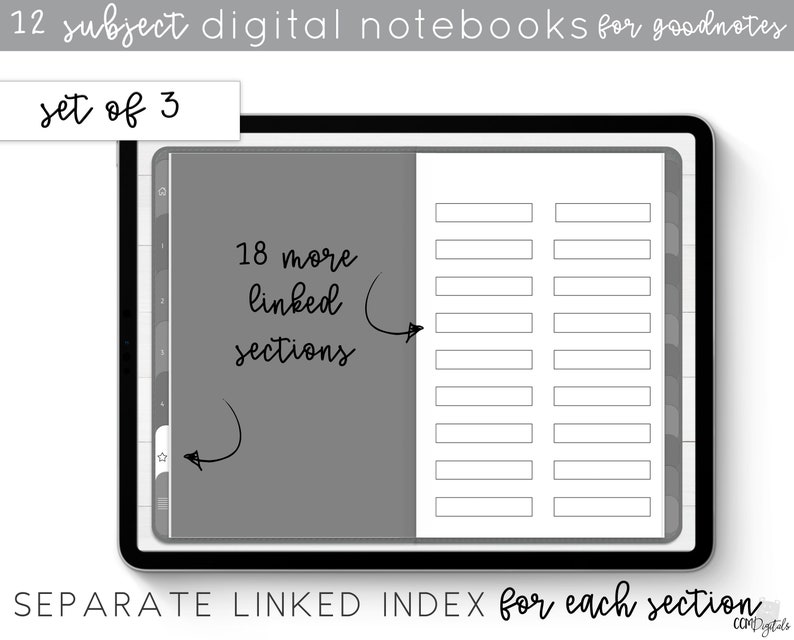 Set of 3 Gray 12-subject Digital Notebooks With Extras | Dot Grid ...