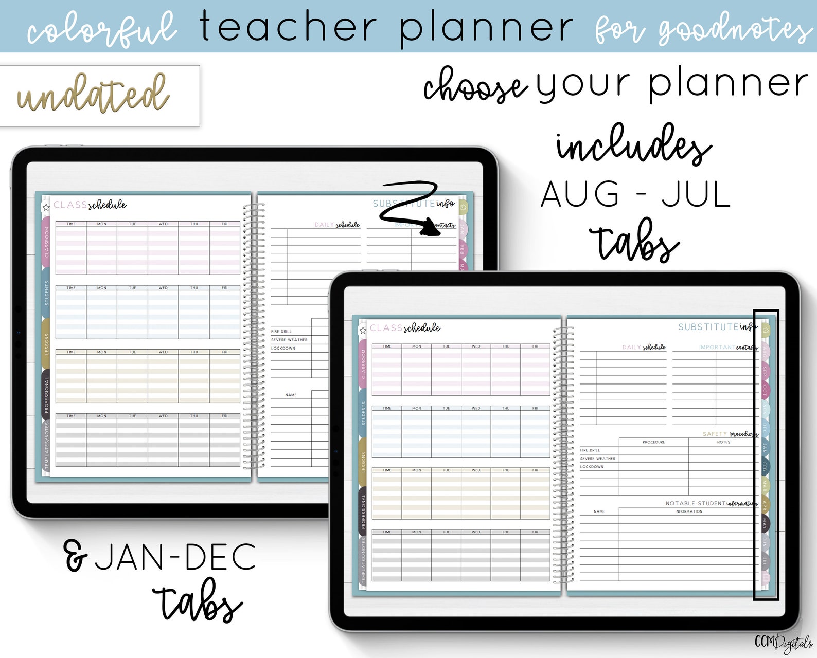 Digital Teacher Planner undated Colorful Teacher Digital | Etsy