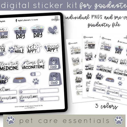 PC-3 Digital Pet Care Stickers for Goodnotes Pet Care | Etsy