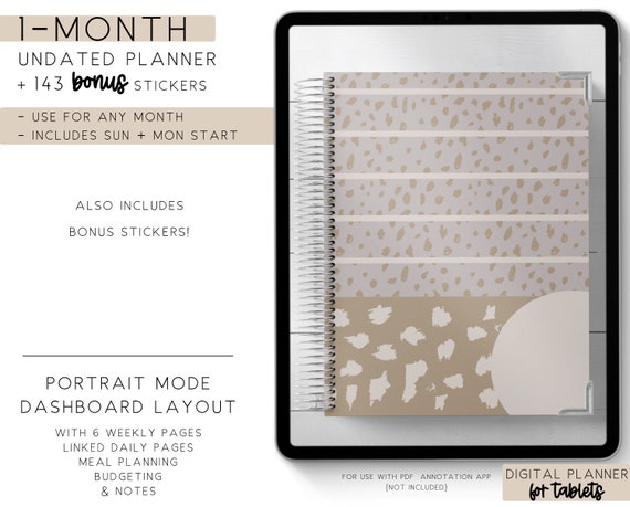 Undated One Month Digital Planner Soft Tan Neutral Portrait - Etsy