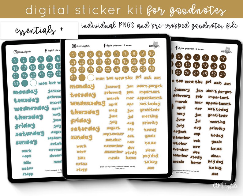 Digital Planner Dates Days Months Stickers | Goodnotes Stickers | iPad ...