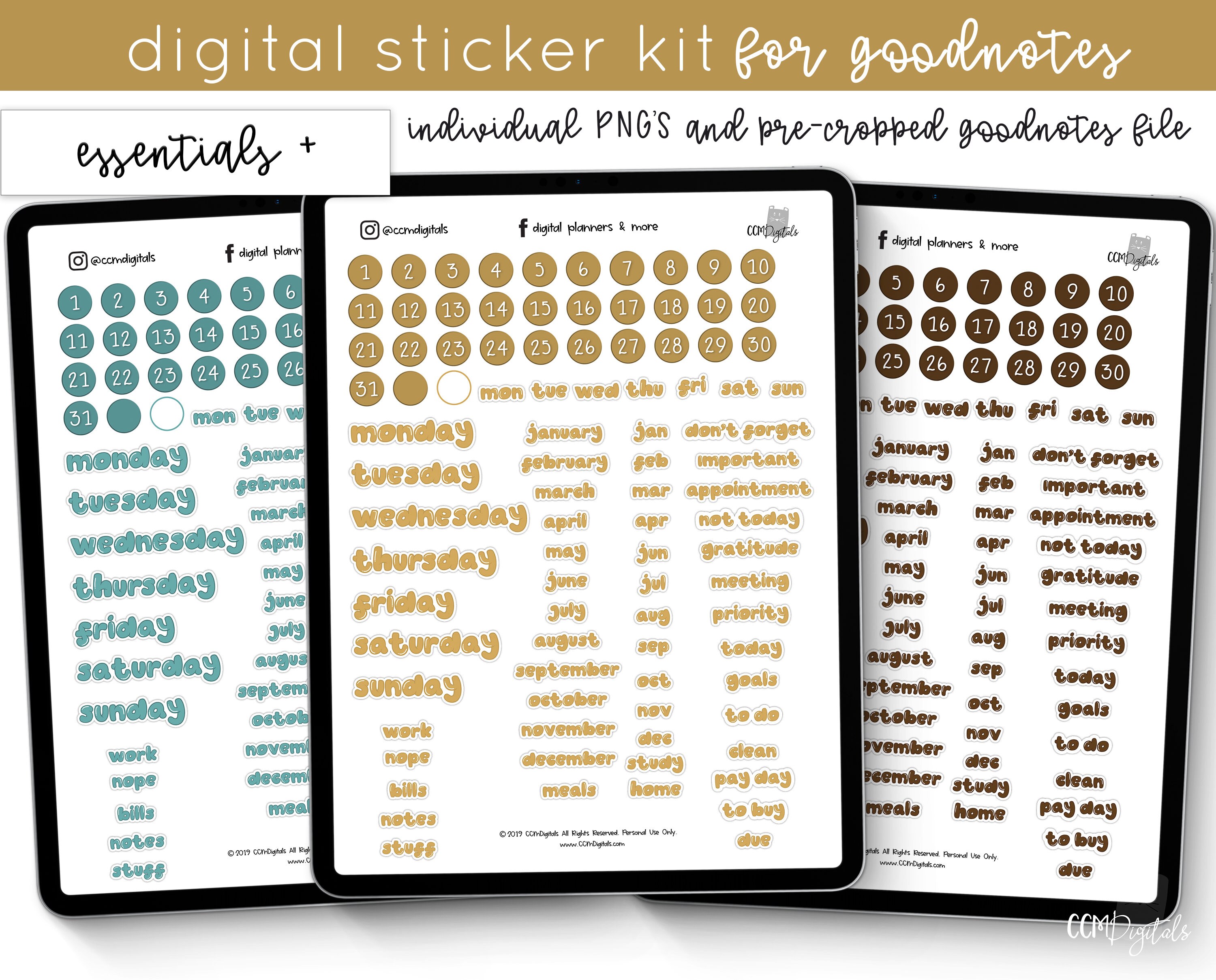 Digital Planner Dates Days Months Stickers Goodnotes | Etsy