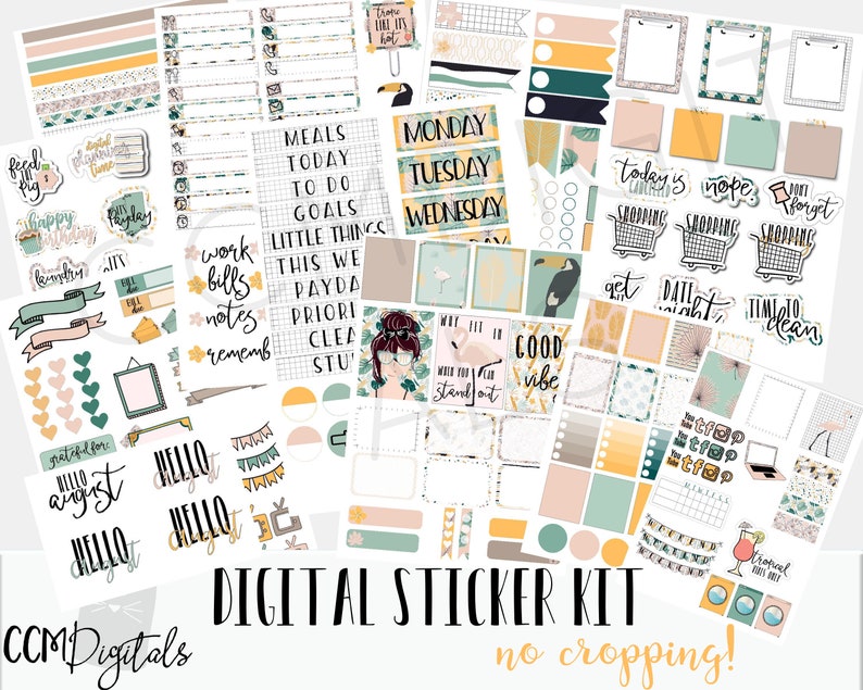 August 2018 Digital Planner Stickers Tropical Summer Digital - Etsy