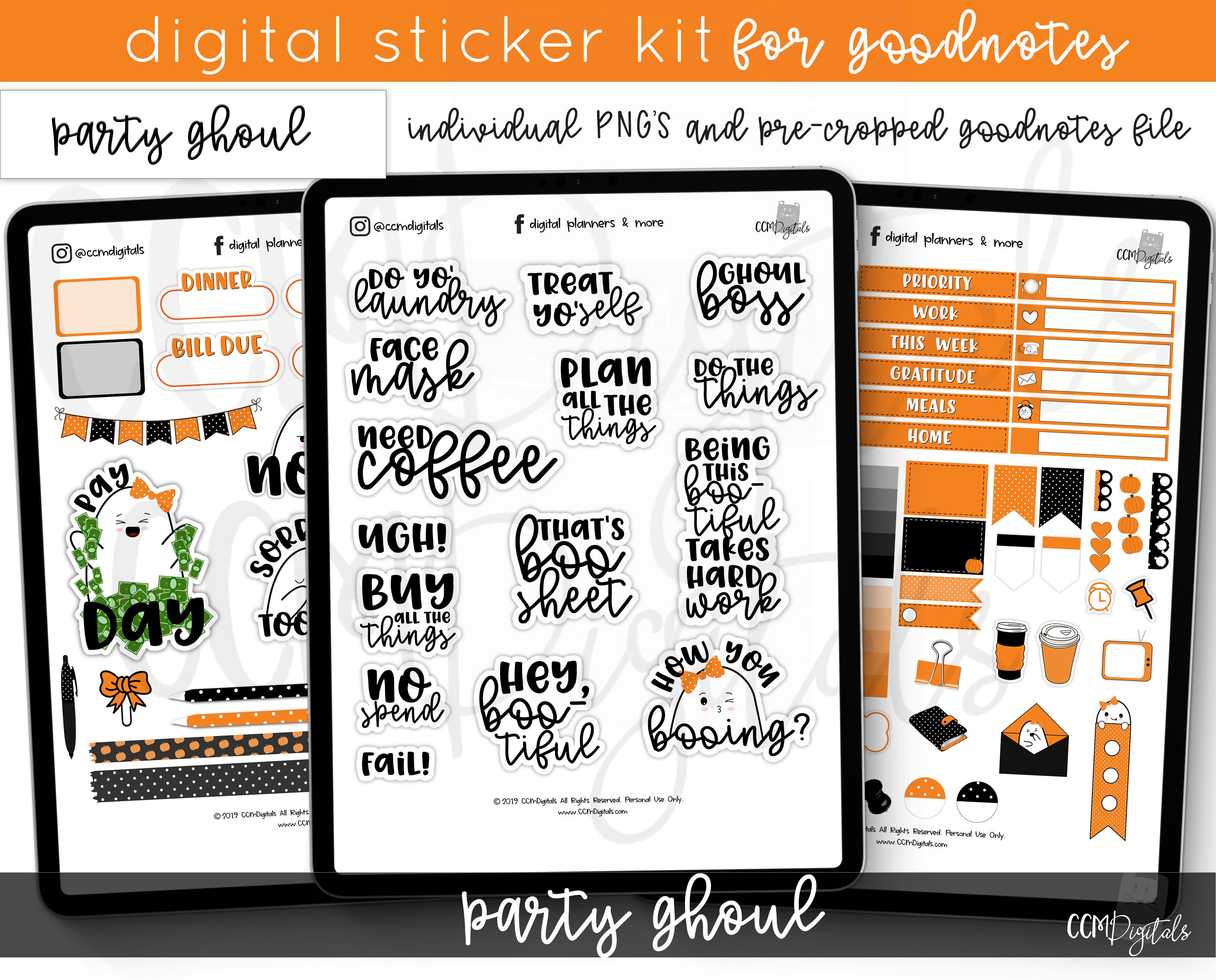 Halloween Ghost Fall Digital Planner Stickers | Digital Stickers for ...