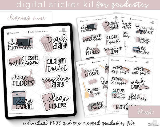 Digital Planner Stickers Chores Mini Kit PNG Stickers for Goodnotes and ...